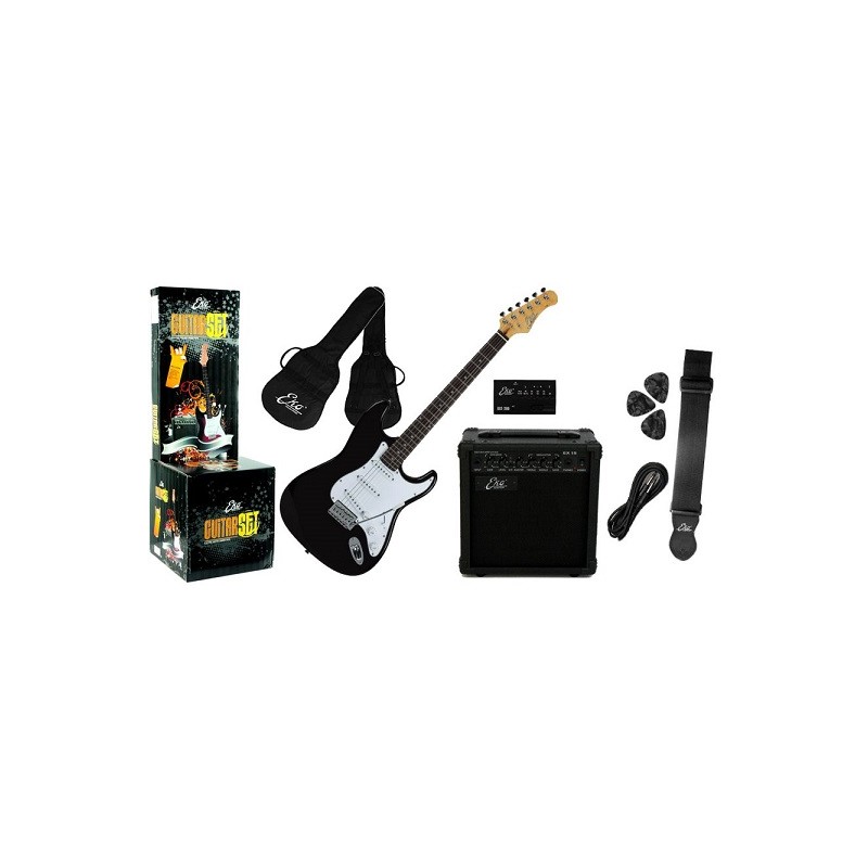KIT CHITARRA ELETTRICA BlACK CON AMPLIFICATORE 15W E ACCESSORI